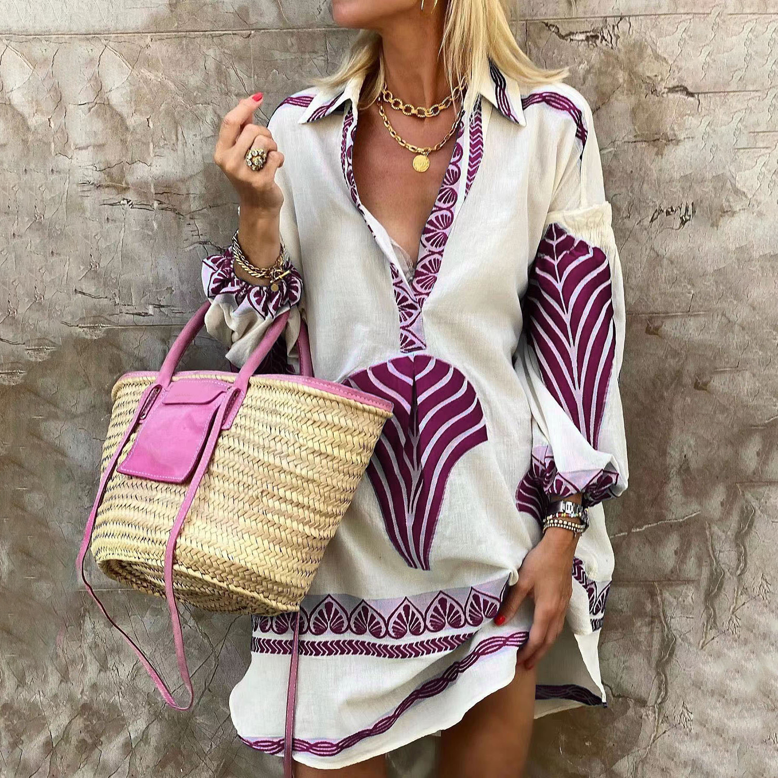 ROBE Robe mi-longue pour femmes tenue quotidienne à manches longues ...