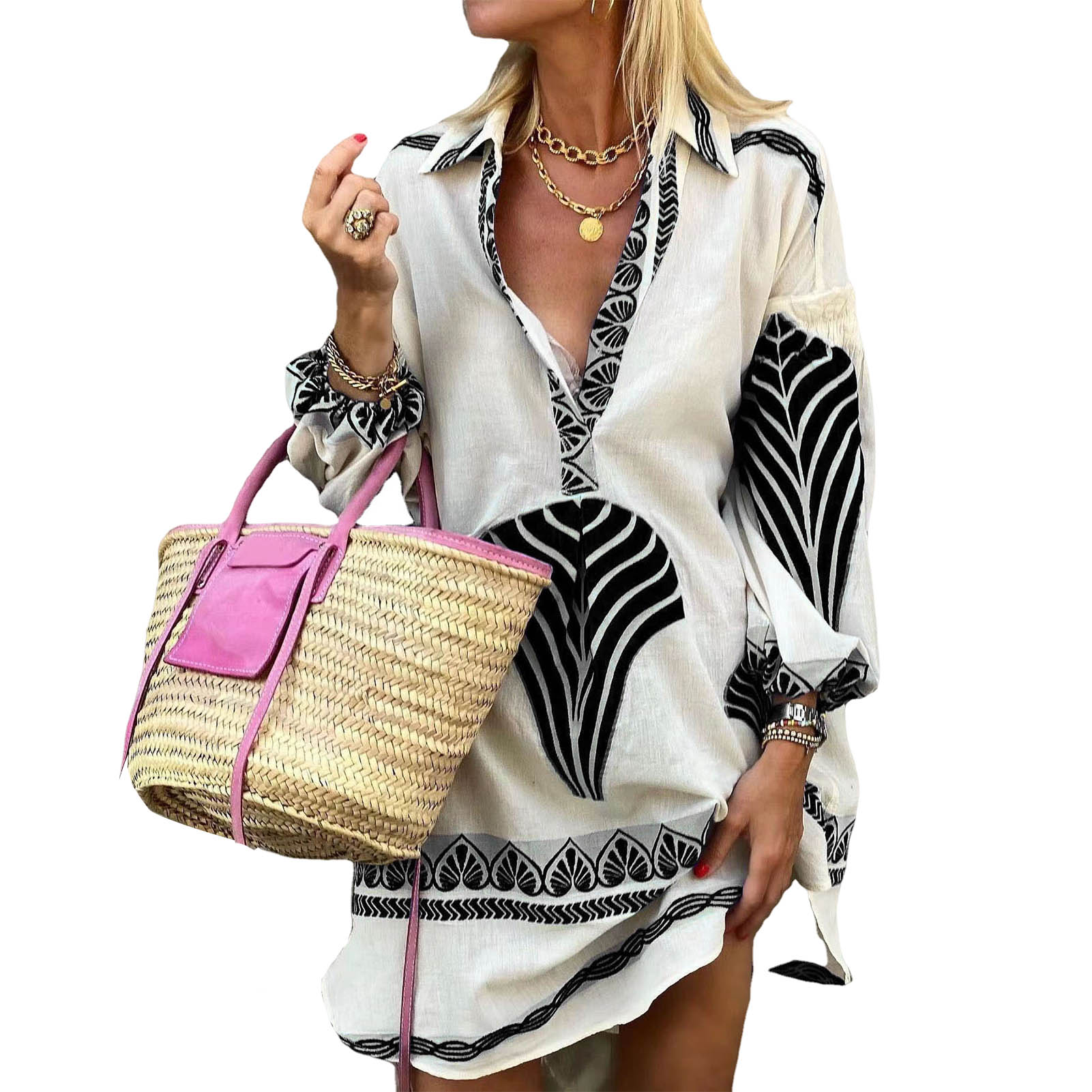 ROBE Robe mi-longue pour femmes tenue quotidienne à manches longues ...