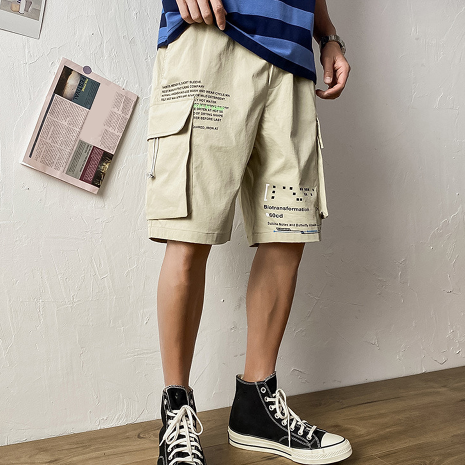 PANTACOURT Cargo Shorts Dress-up Cordon Simple Straight Wide Leg Shorts ...